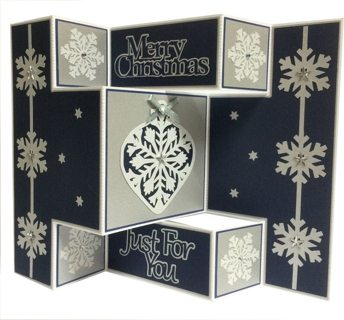 Frozen Snowflake Tri Shutter Fold Card With Layering - Etsy