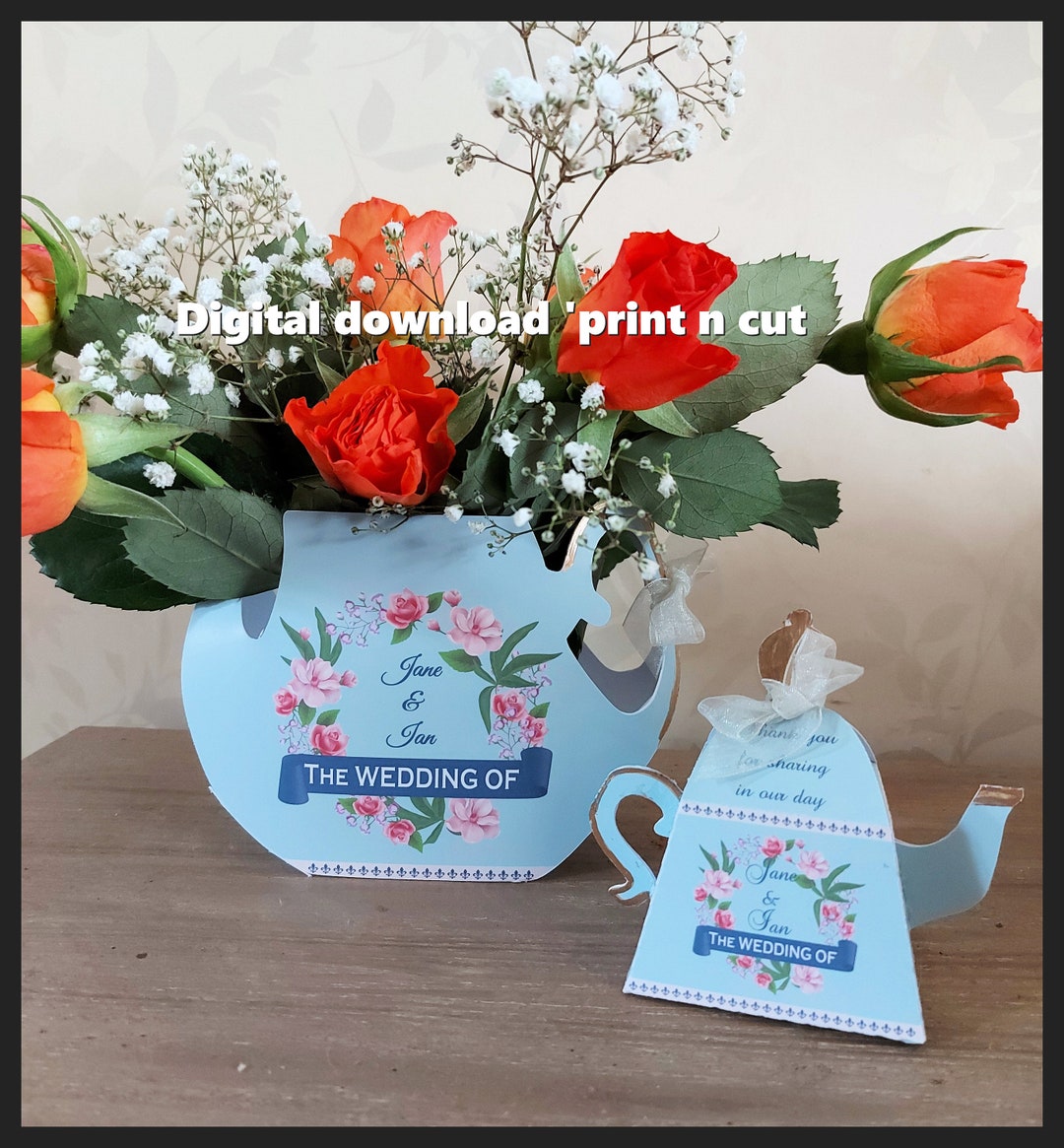 Wedding - Teapot Favour Box and Flower Holder PDF, JPEG and Sil Studio ...