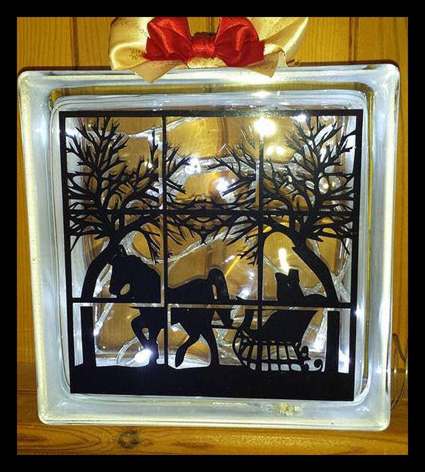 Sleigh Ride Dashing Through the Snow Glass Light Block Design Digital ...