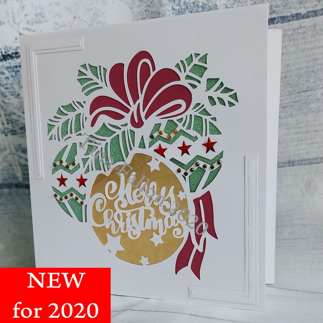 Beautiful Christmas Bauble Square Greetings Card - Digital Cutting File ...