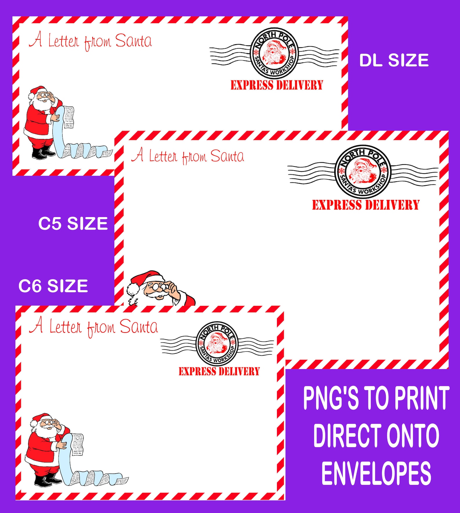Santa Printable Envelope Fronts matches the Letter From Santa | Etsy