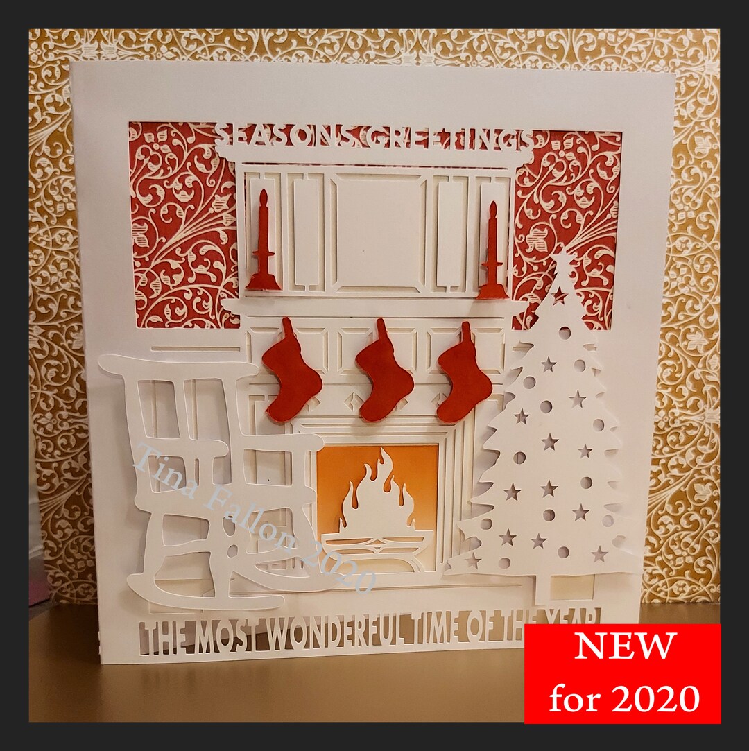 Luxury Christmas Fireplace Card - Digital Cutting File Download - Etsy UK