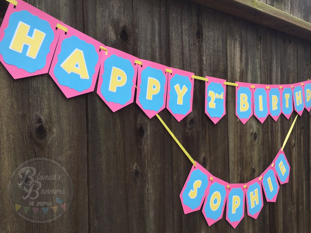 Happy 2nd Birthday Colorful Card Stock Banner Personalized With Name, 4 ...