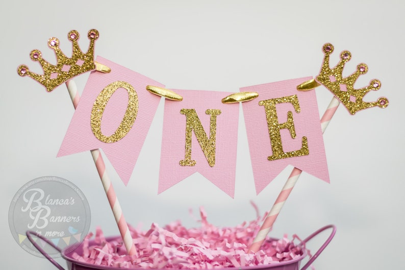 One Baby Girl Birthday Cake Topper Glitter Gold Crown | Etsy