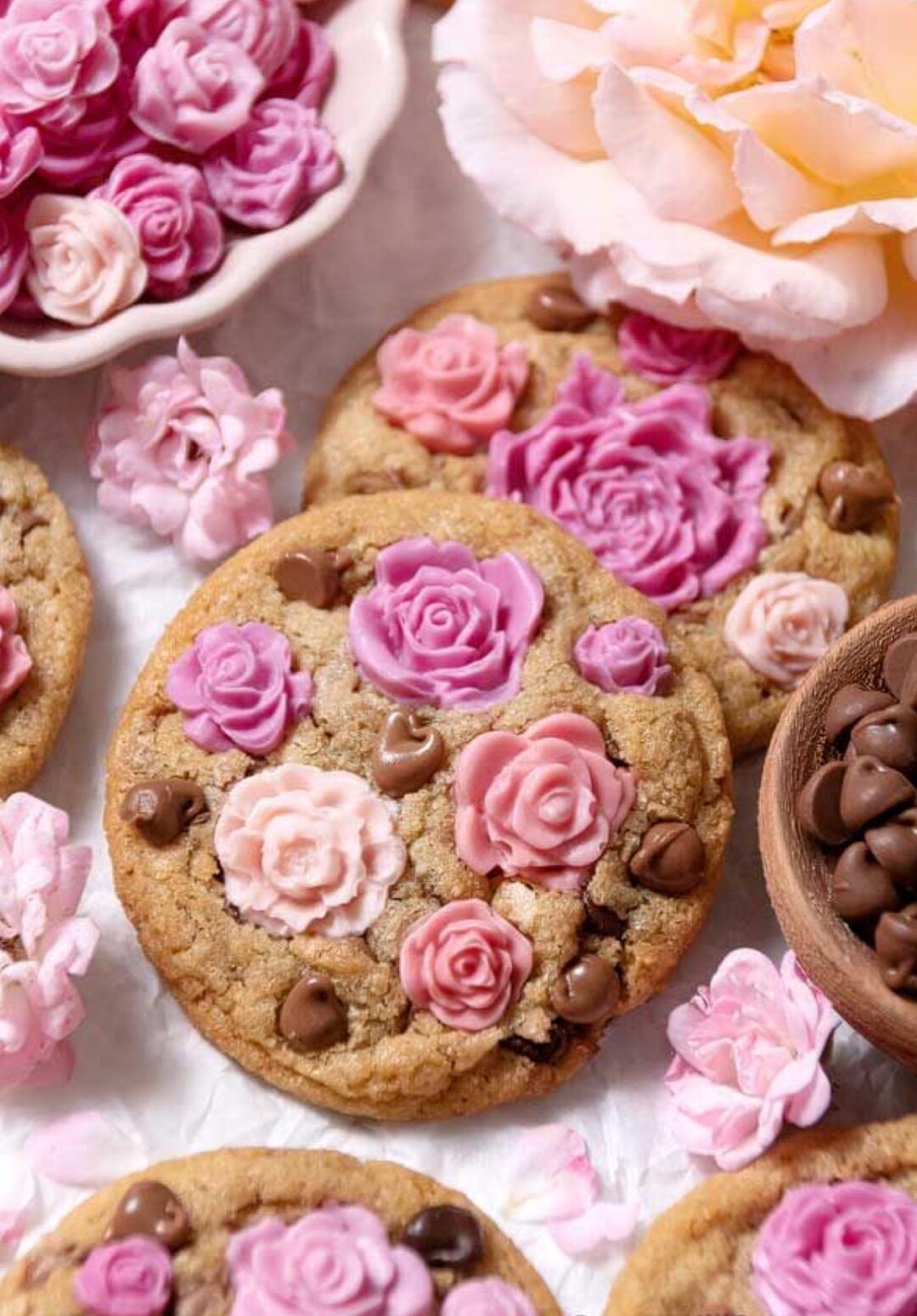 Chocolate Chip Rose Cookies, Flower Cookies, Rose Cookies, Mothers Day ...
