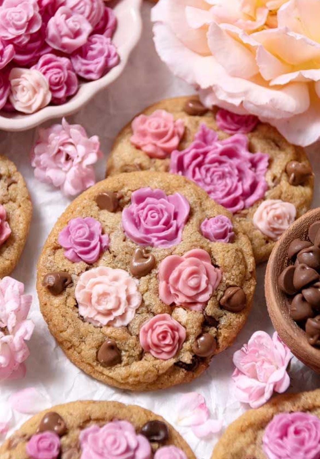 Chocolate Chip Rose Cookies, Flower Cookies, Rose Cookies, Mothers Day ...