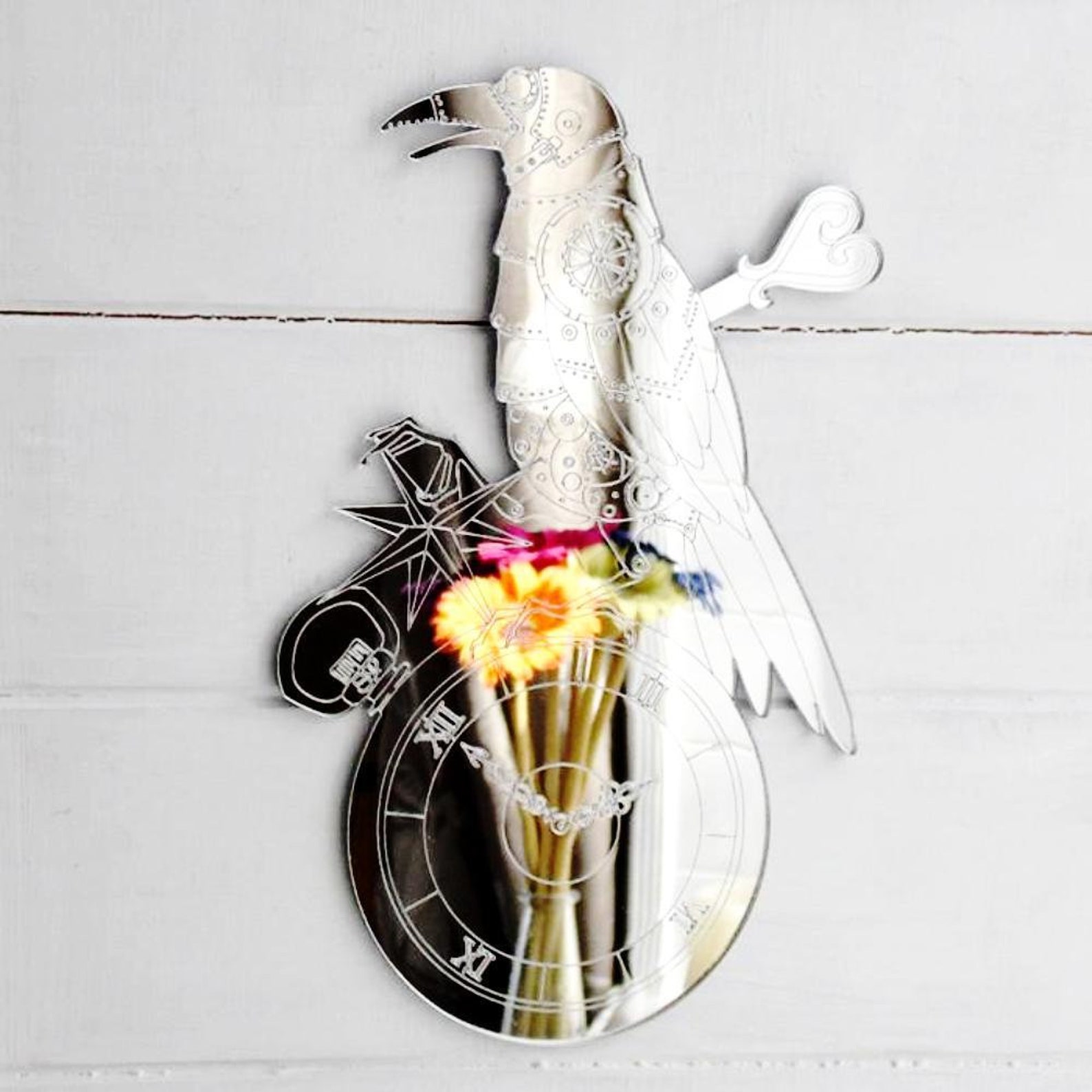 Steampunk Engraved Raven & Pocket Watch Acrylic Mirror | Etsy