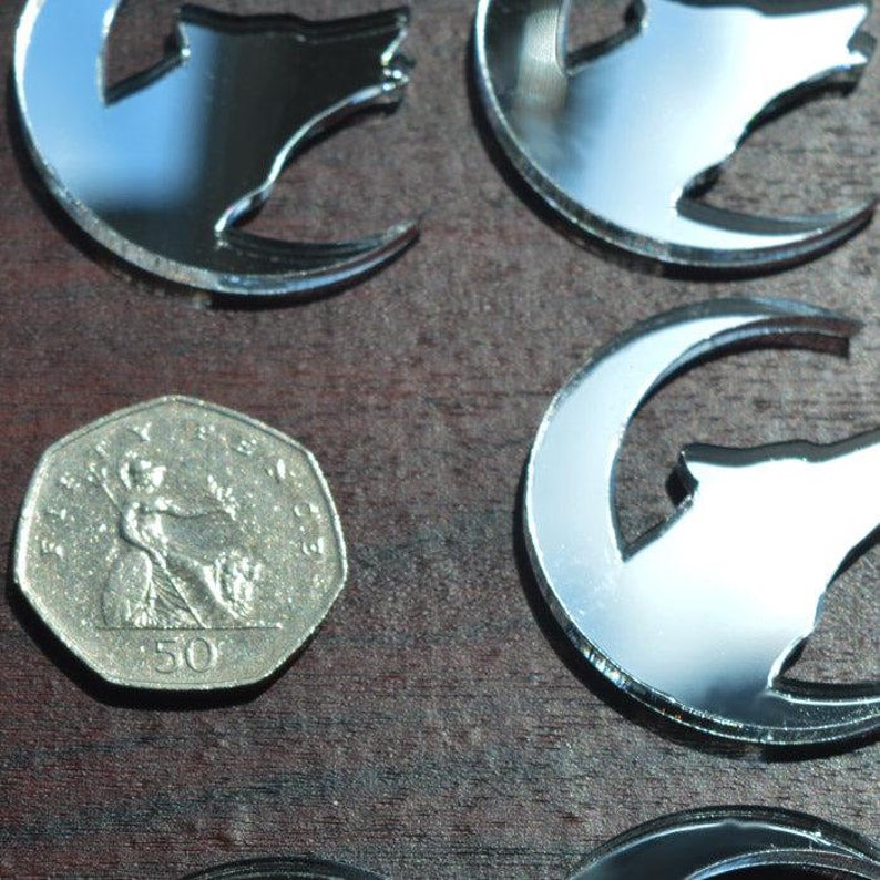 Howling Wolf Crescent Moon Mini Craft Sized Acrylic Mirrors - Etsy