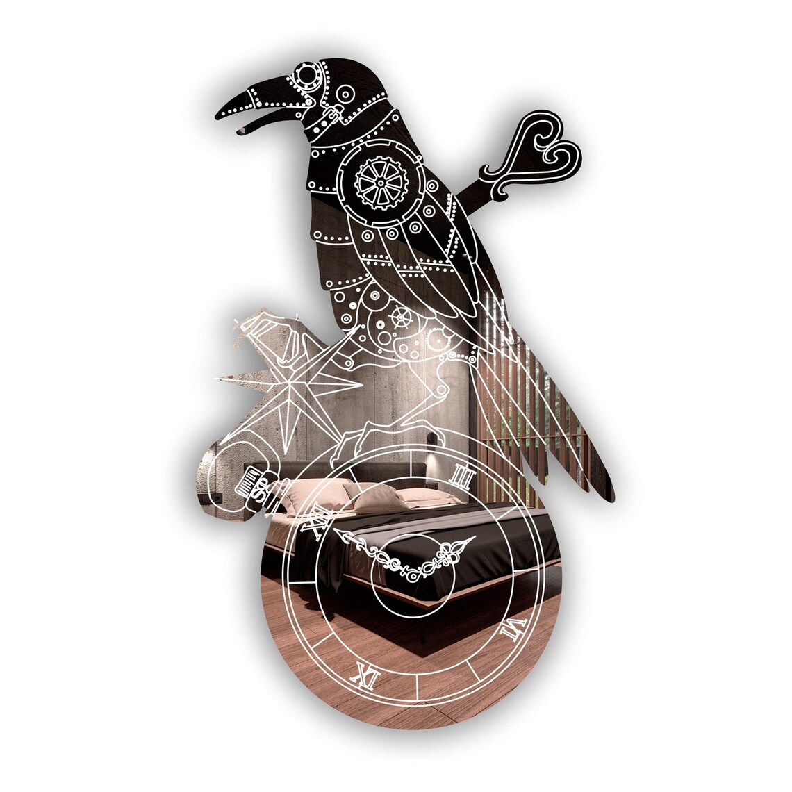 Steampunk Engraved Raven & Pocket Watch Acrylic Mirror | Etsy