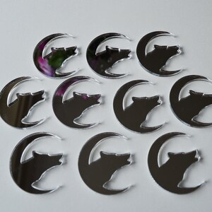 Howling Wolf Crescent Moon Mini Craft Sized Acrylic Mirrors - Etsy