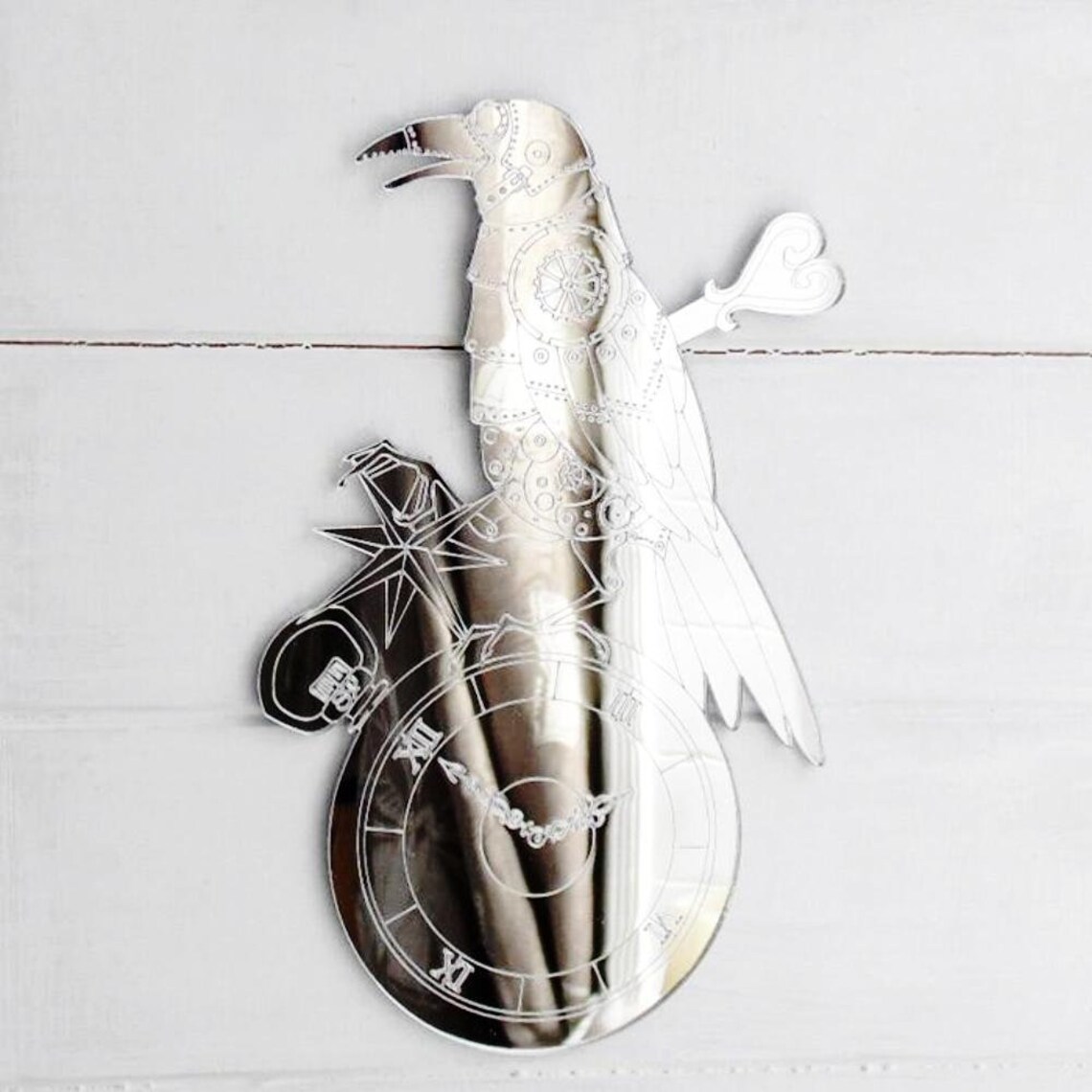 Steampunk Engraved Raven & Pocket Watch Acrylic Mirror | Etsy