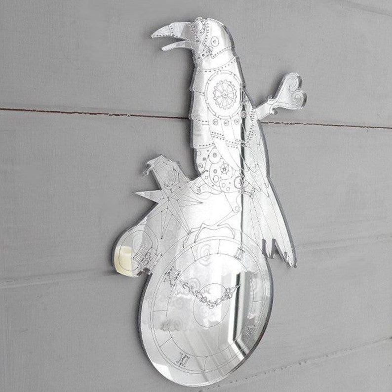 Steampunk Engraved Raven & Pocket Watch Acrylic Mirror | Etsy
