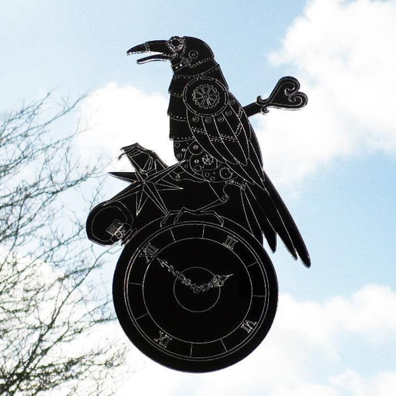 Steampunk Engraved Raven & Pocket Watch Acrylic Mirror | Etsy