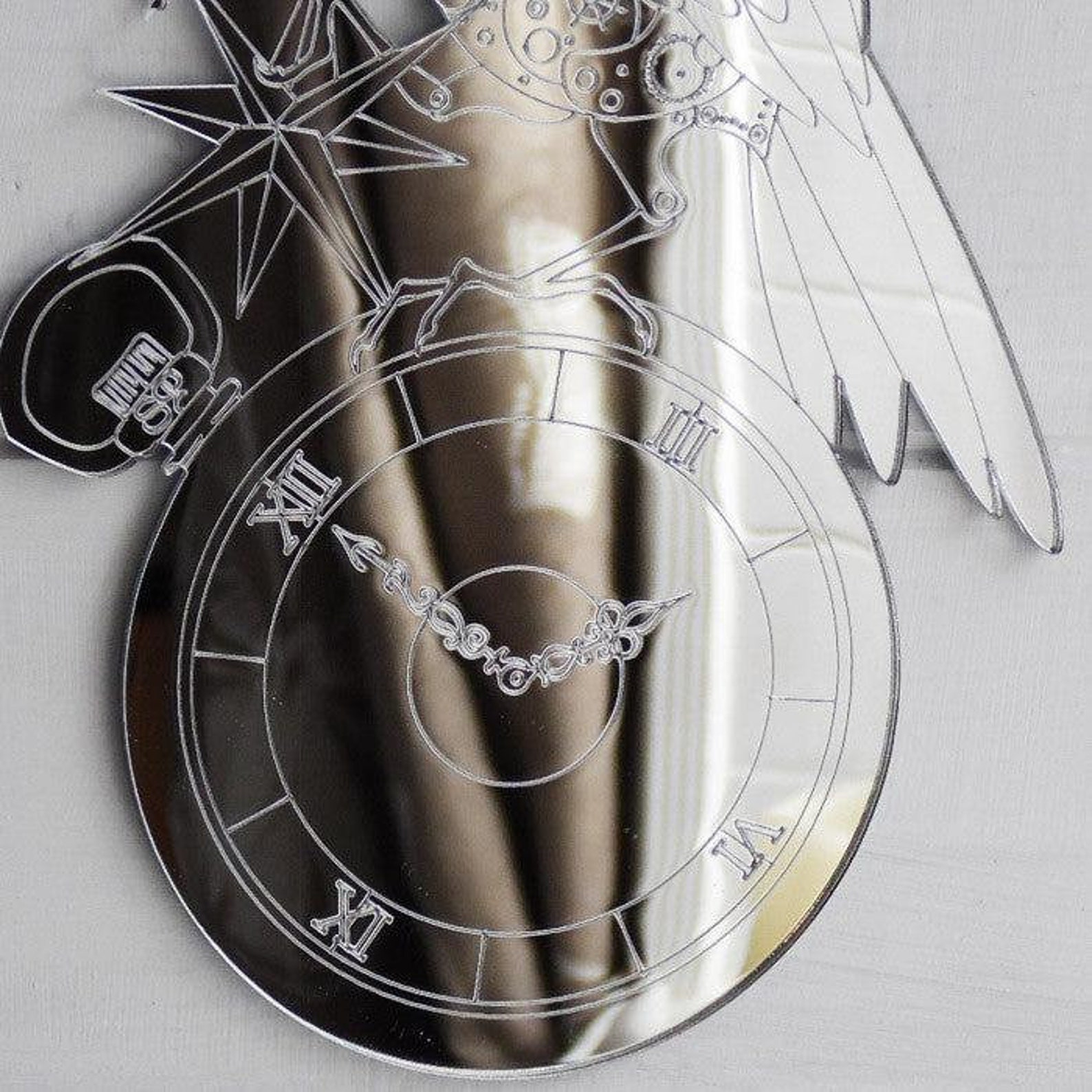 Steampunk Engraved Raven & Pocket Watch Acrylic Mirror | Etsy