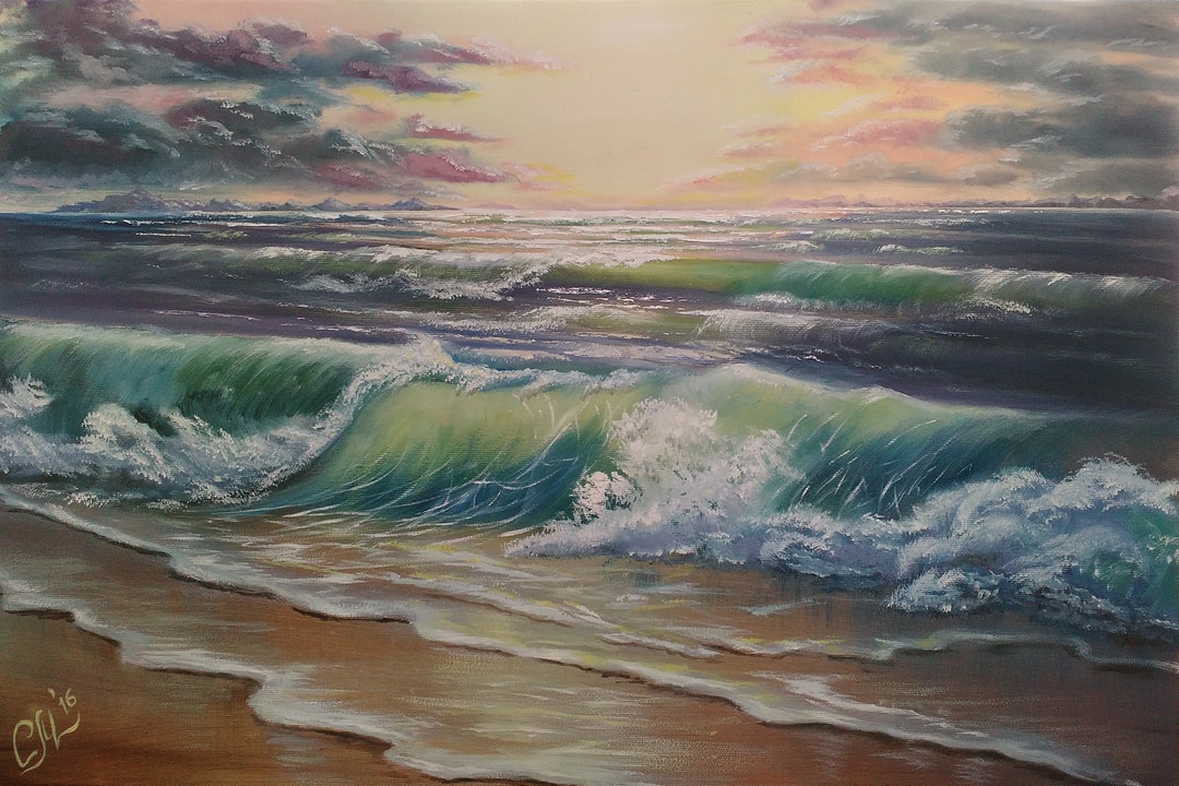 Ocean Painting Commission Painting on Canvas Nautical Painting Handmade ...
