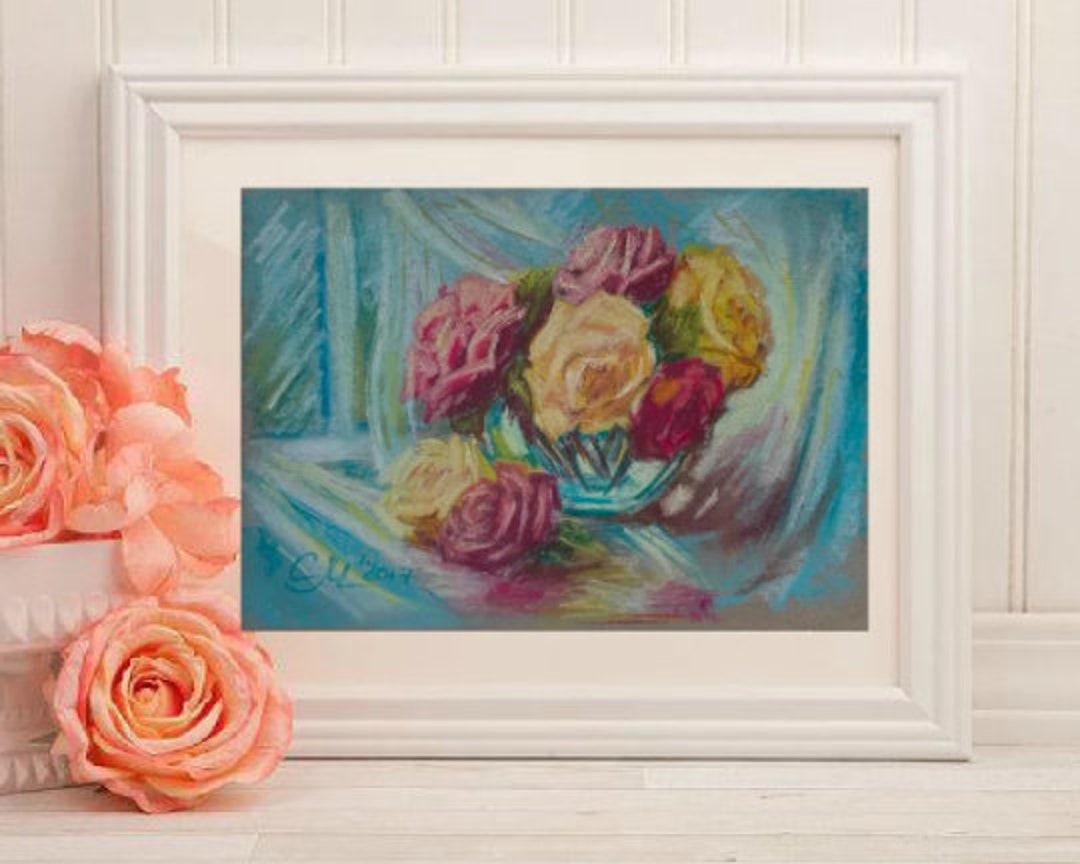 Yellow Roses Pastel Painting Original Pastel Drawing Flower ...