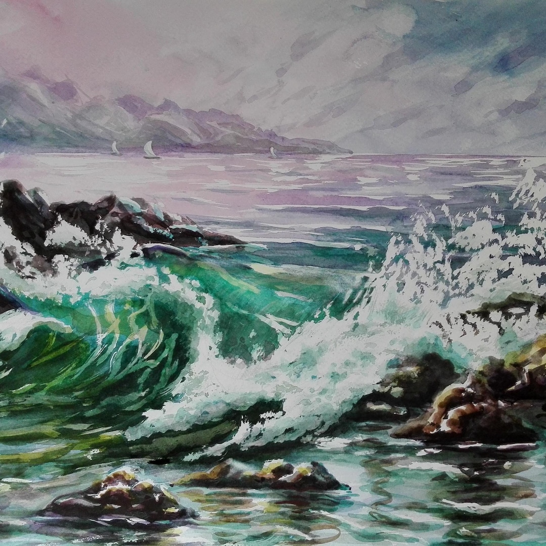 Original Ocean Waves Watercolor Painting Ocean Painting Watercolor Art ...