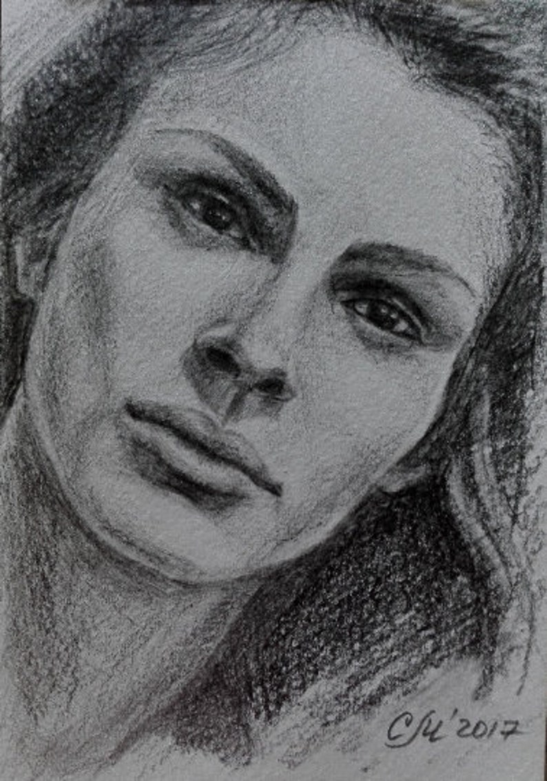 Original Graphite Pencil Portrait Female Portrait Drawing Fine - Etsy