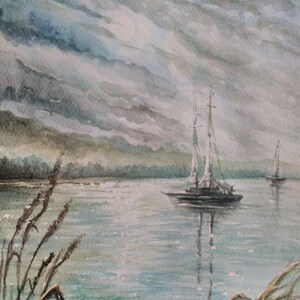Nautical Decor Ocean Art Sailboat Watercolor Painting Ocean Decor ...