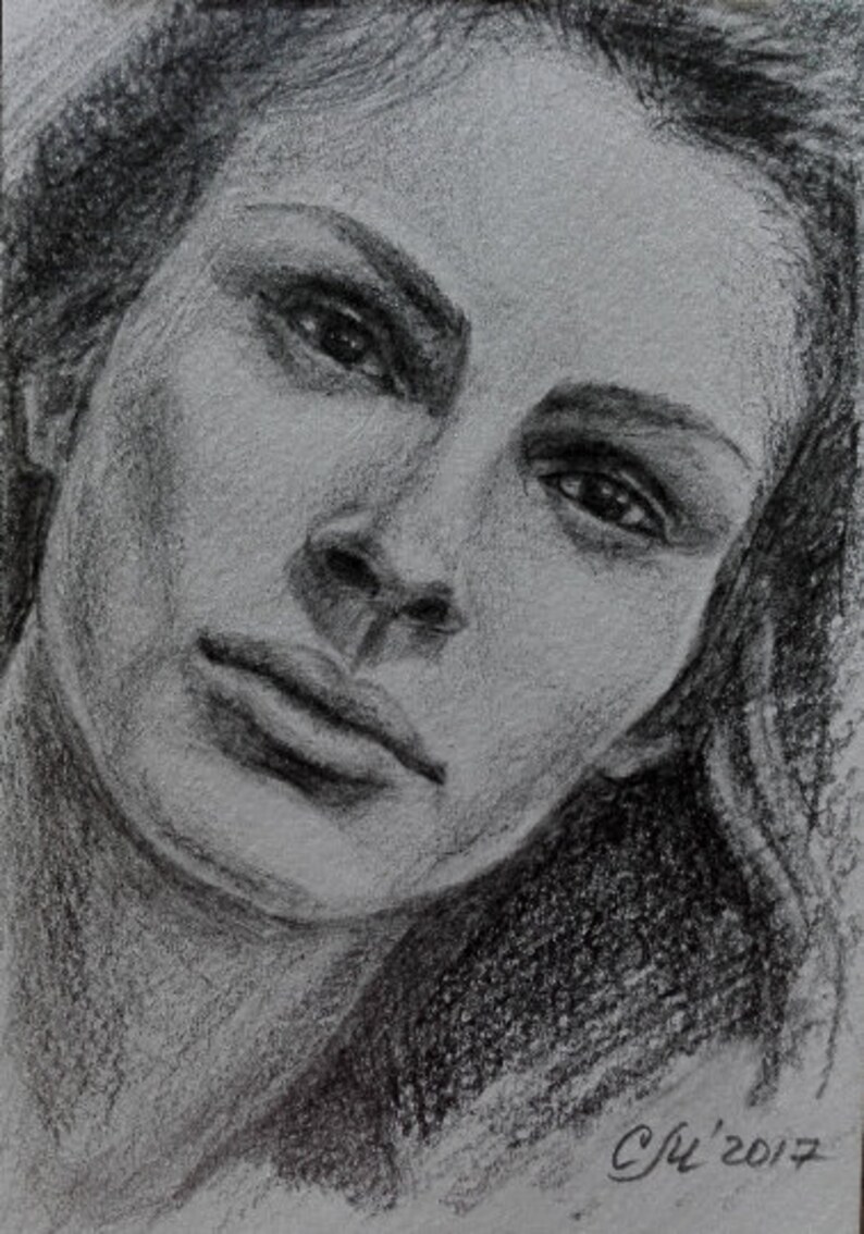 Original Graphite Pencil Portrait Female Portrait Drawing Fine - Etsy