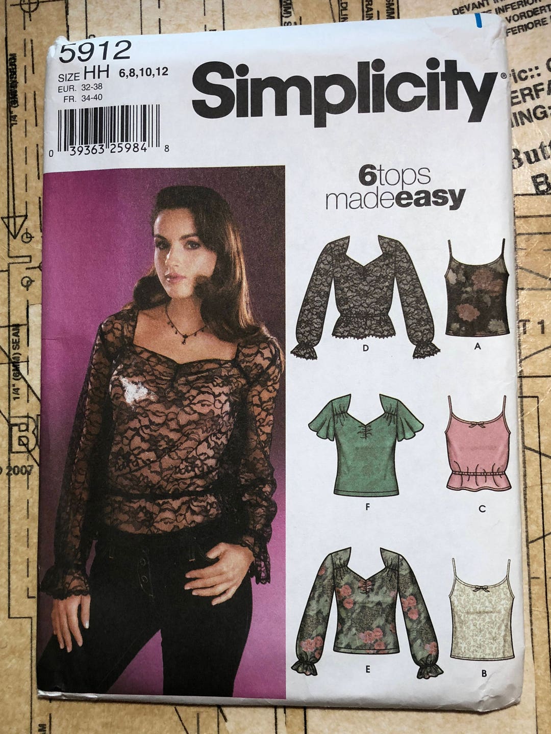 Simplicity 5912 Blouse Top Camisole Sewing Pattern Women's Size 6 8 10 ...