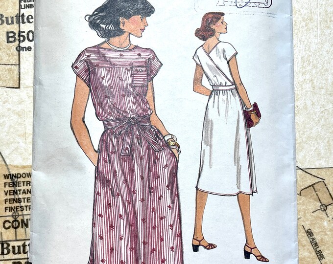 Vogue 9720 Vintage 80s Wrap Dress Sewing Pattern Size 8 Back Wrap Dress ...