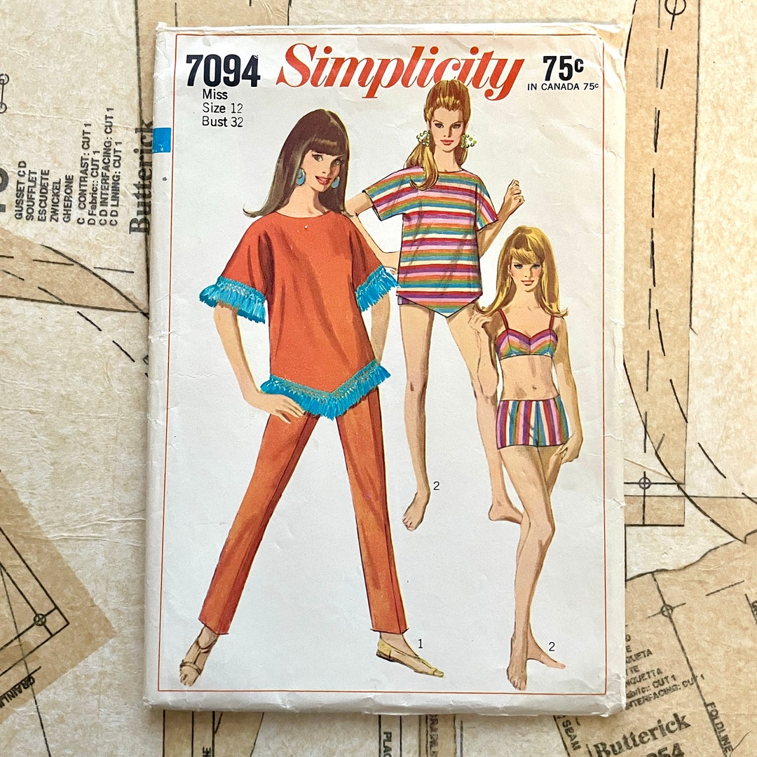 Simplicity 7094 Swim Suit Pattern Beach Cover up Bikini Shorts Bra Top ...