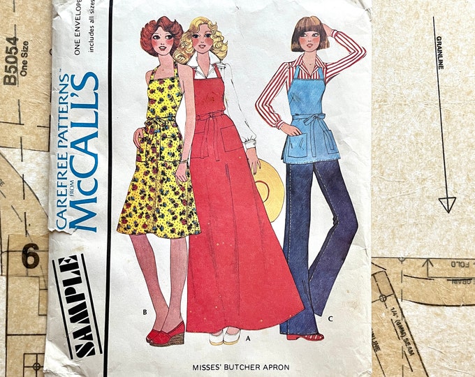 Mccalls Butcher Apron Sample Pattern 70s Wrap Halter Dress Wrap Around ...