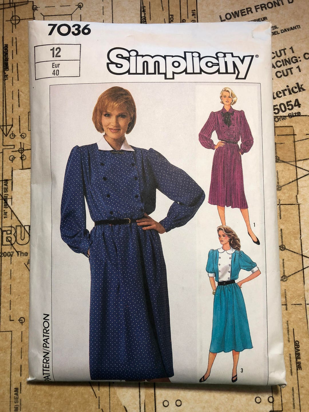 Simplicity 7036 80s Dress Sewing Pattern Womens Size 12 S7036 Secretary ...