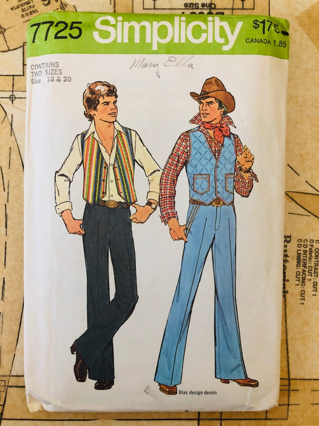 Simplicity 7725 Vintage 70s Teen Vest Pant Sewing Pattern Western Style ...