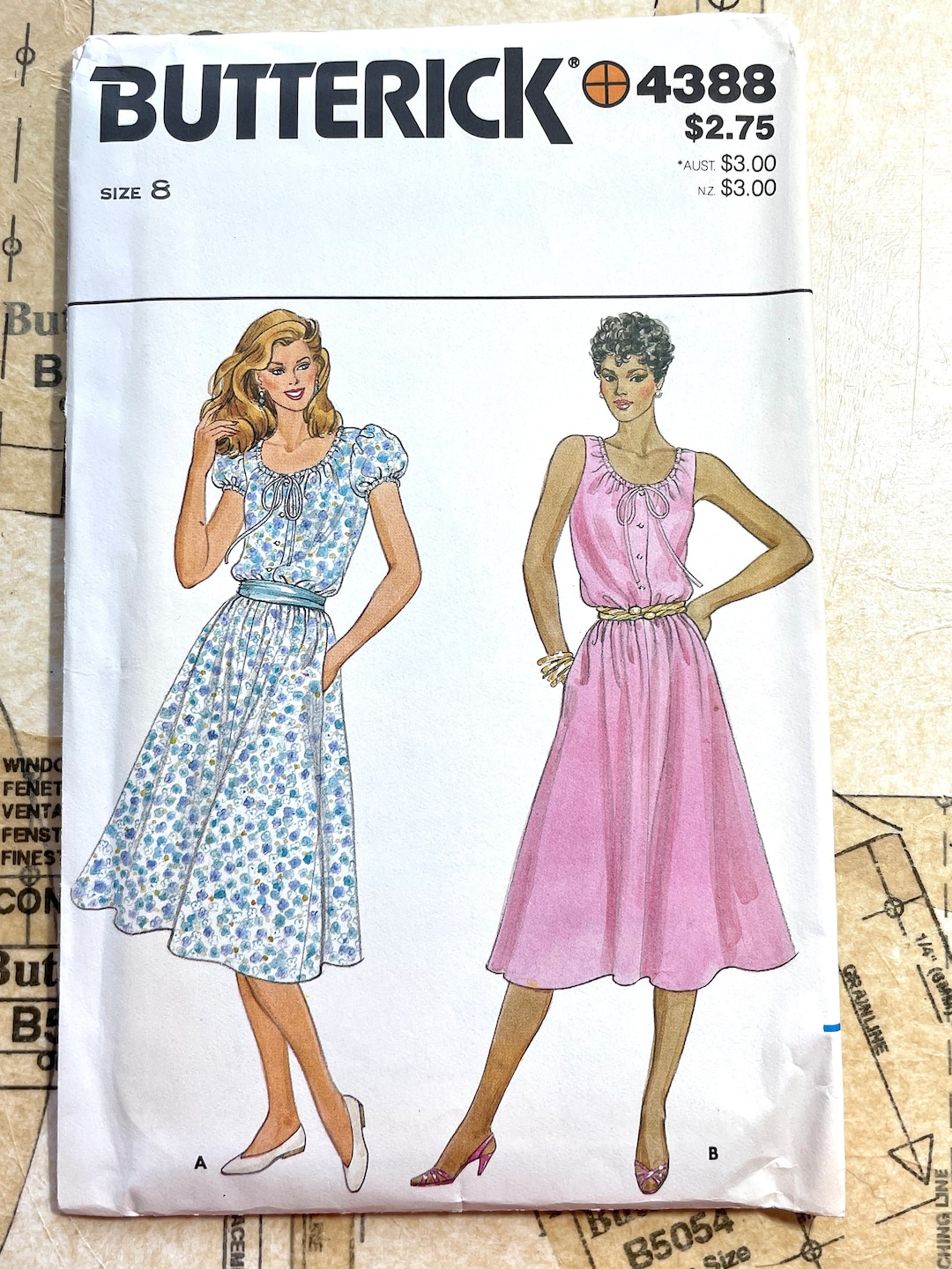 Butterick 4388 80s Summer Dress Sewing Pattern Loose Fit Dress ...