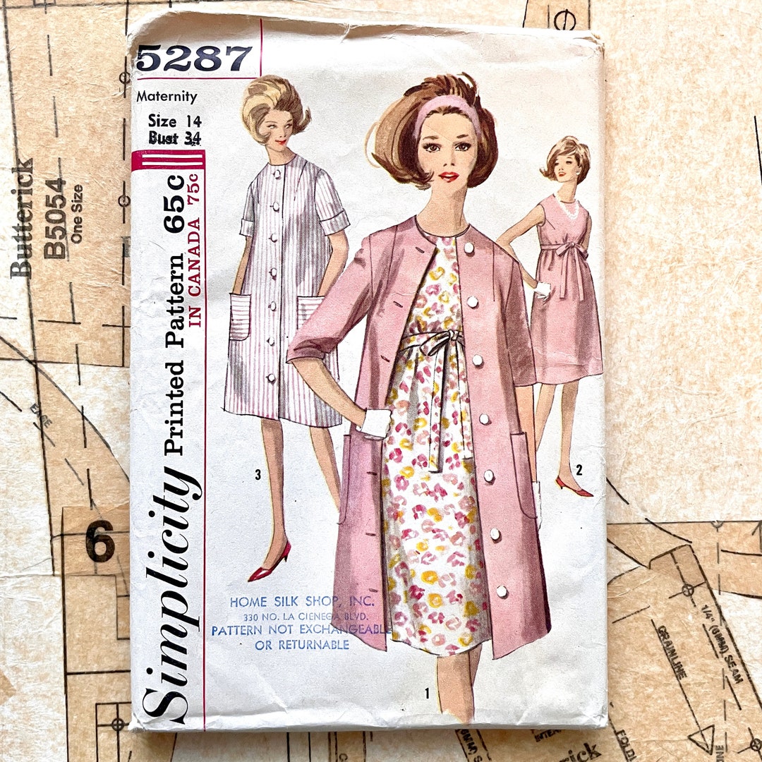 Simplicity 5287 Maternity Dress Pattern Button up House Coat Empire ...