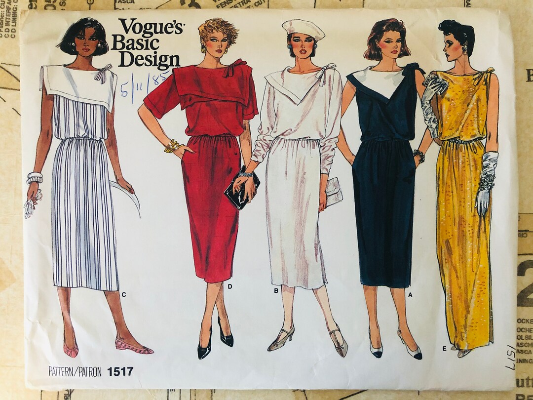Vogue 1517 Dress Sewing Pattern Loose Fitting Blouson Pullover Mid Calf ...