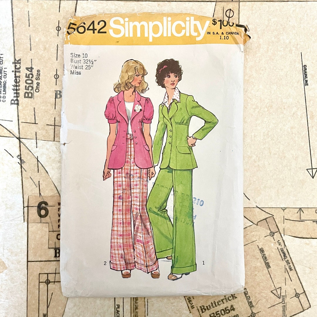 Simplicity 5642 Pant Suit Pattern Wide Leg Pants Trousers Puff Sleeve ...