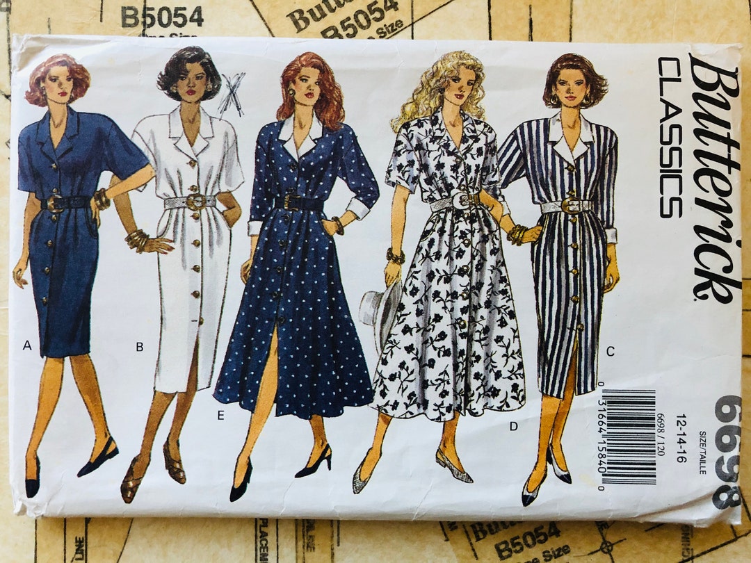 Butterick 6698 Womens Sewing Pattern Button Front Dress Collar Long ...