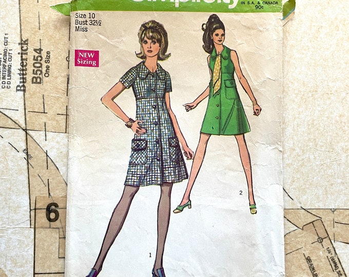 Simplicity 8605 Dress Pattern Mod 1960s Button up Dress Collar Pockets ...