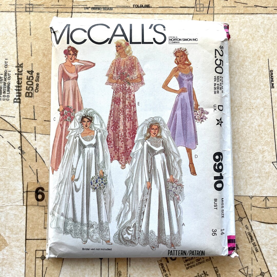 Mccalls 6910 70s Wedding Dress Pattern Vintage Wedding Dress Sewing ...