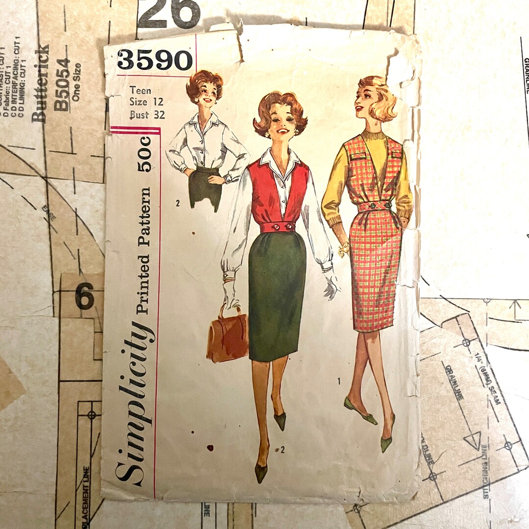 Simplicity 3590 Outfit Pattern Vested Jacket V Neck Blouse and Slim ...