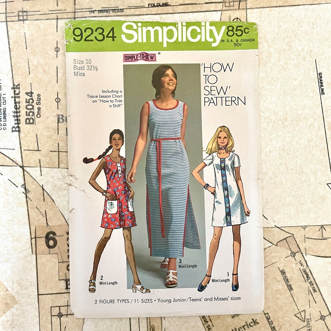Simplicity 9234 Maxi Dress Sewing Pattern Sleeveless Pockets Side Slits ...
