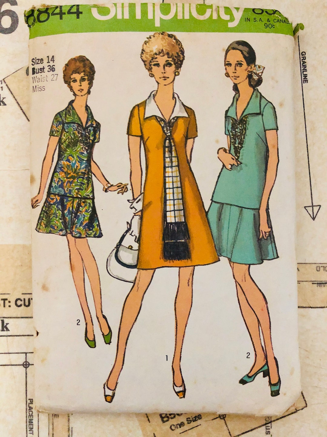 Simplicity 8844 Vintage Sewing Pattern Women's Size 14 Dress Blouse ...
