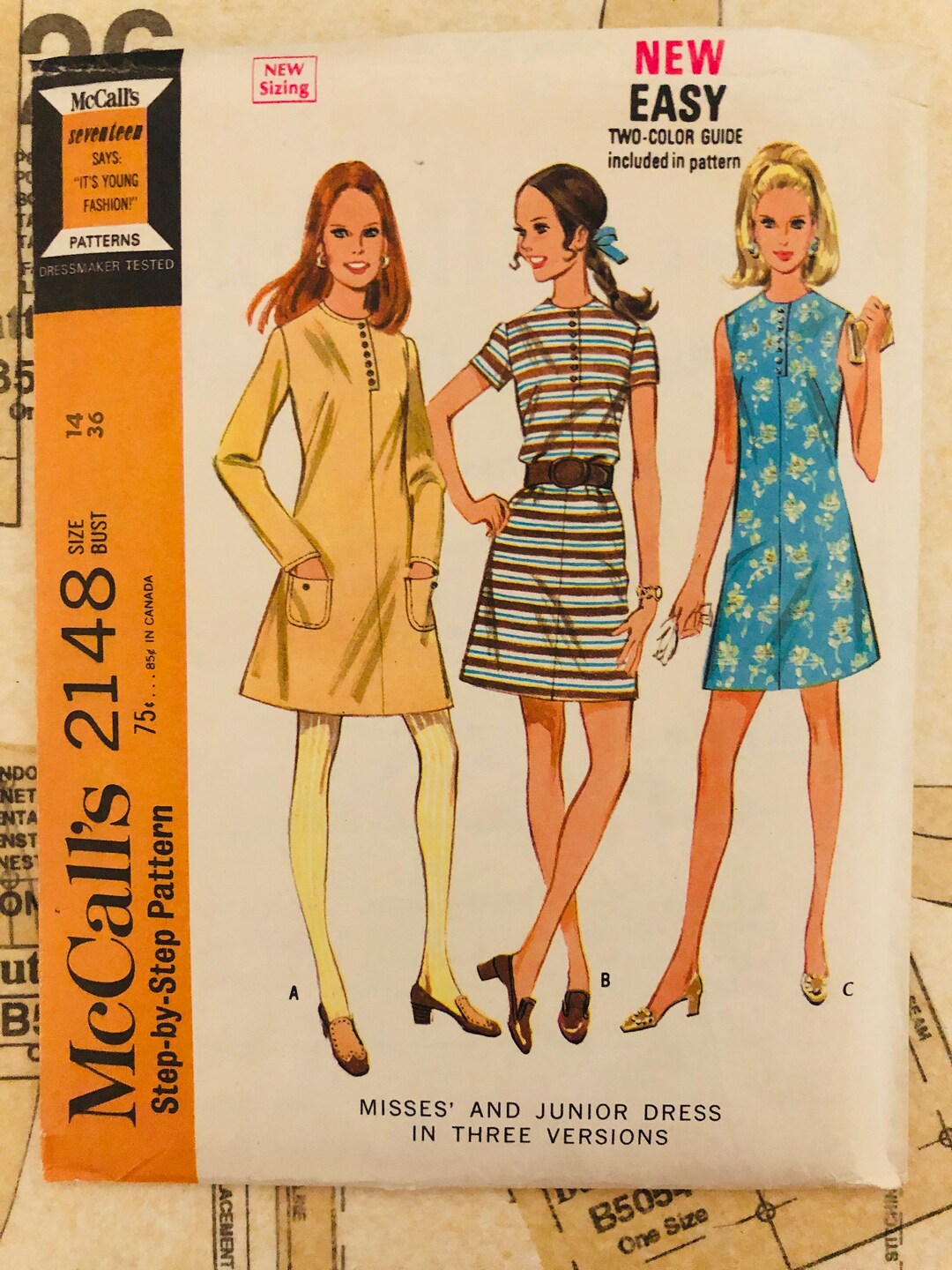 Mccalls 2148 Vintage 60s Dress Sewing Pattern Size 14 Bust 36 Mod Style ...