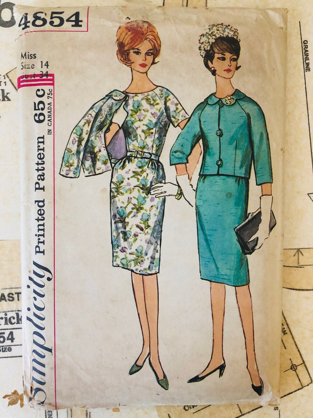 Simplicity 4854 Vintage 60s Womens Sewing Pattern Size 14 Mad Men Style ...