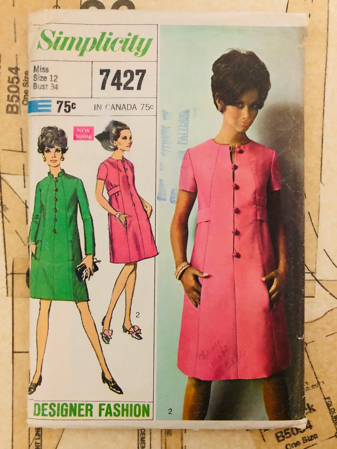 Simplicity 7427 60s Dress Sewing Pattern Size 12 Bust 34 Womens Step in ...