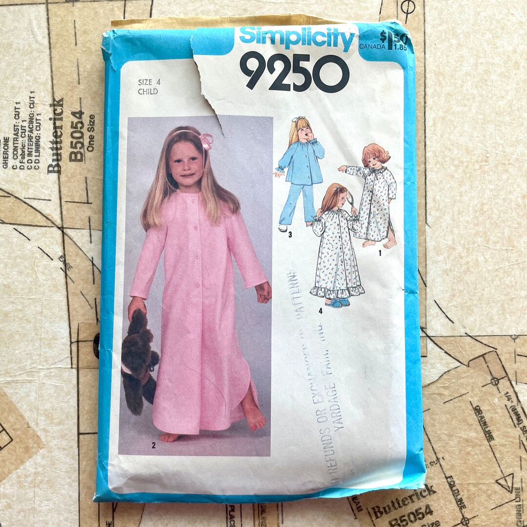 Simplicity 9250 Girls Pajamas Pattern PJ Nightdress Nightgown Outfit ...