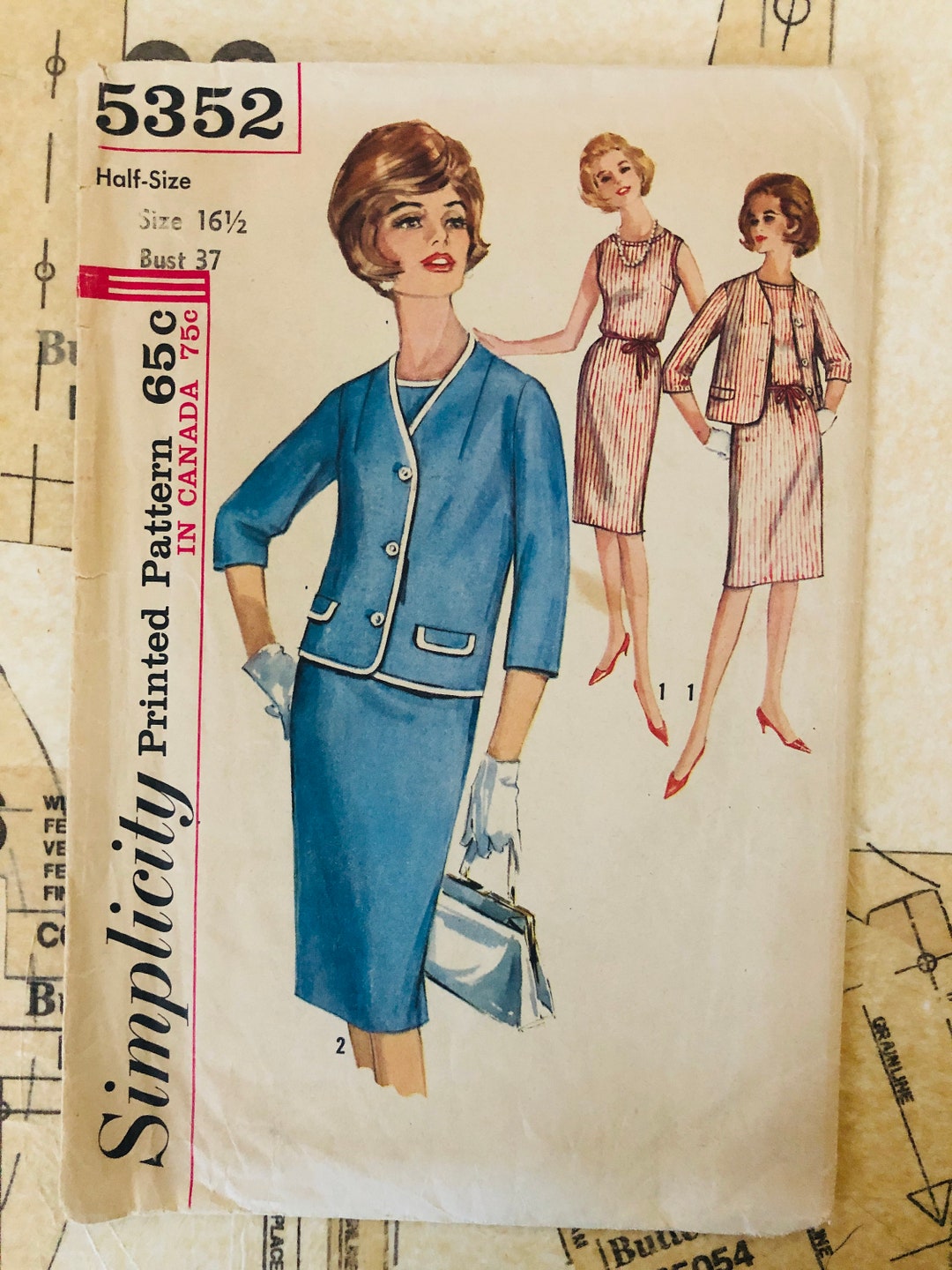 Simplicity 5352 60s Dress Sewing Pattern Misses Jacket Straight Loose ...