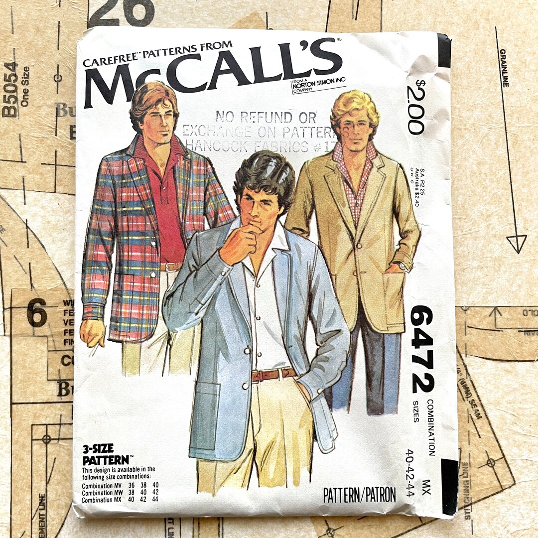 Mccalls 6472 Mens Blazer Sewing Pattern 70s Shirt Jacket Pattern 1970s ...