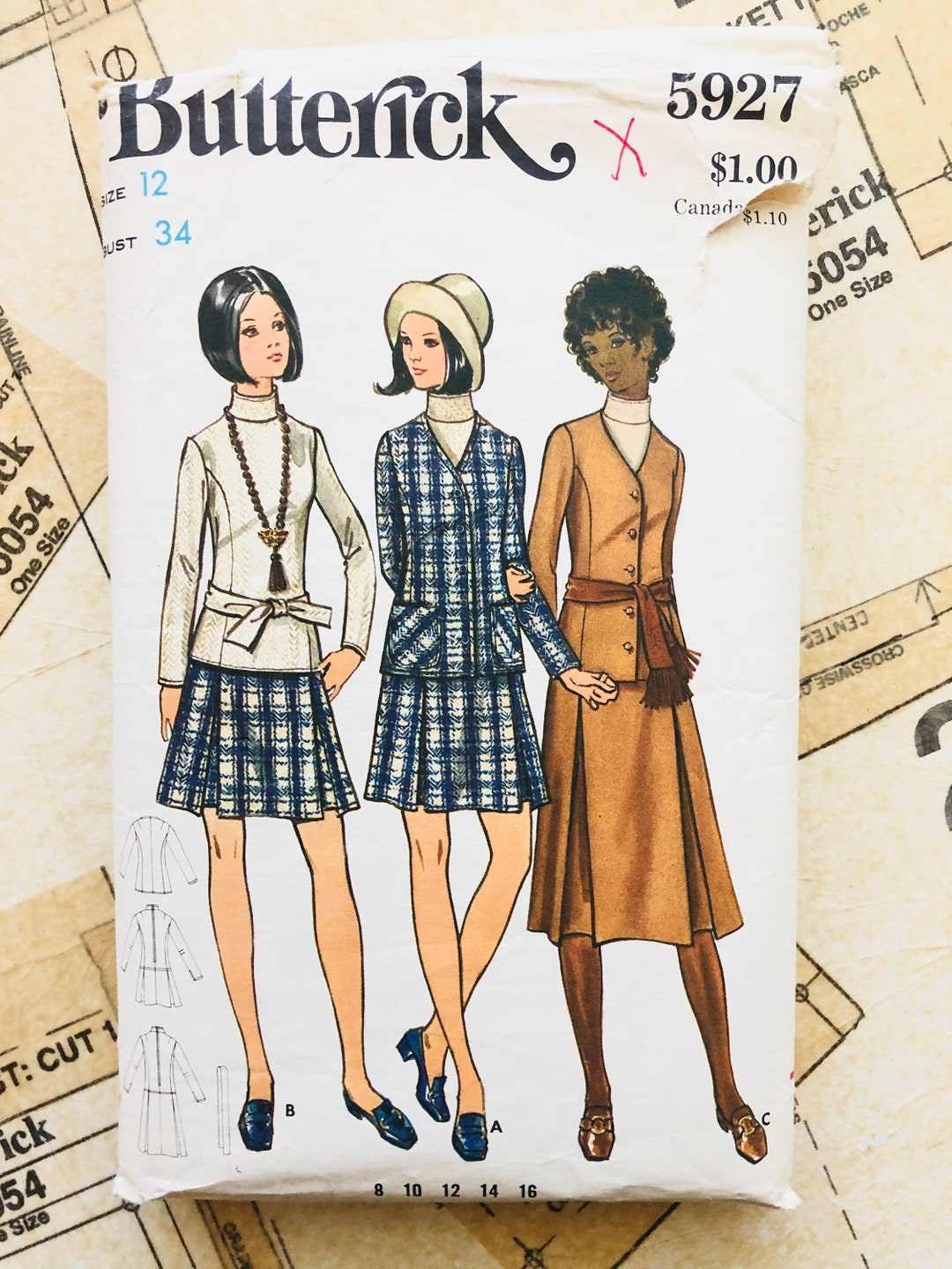 Butterick 5927 Vintage 70s Sewing Pattern Dress Top or Jacket Pleated ...