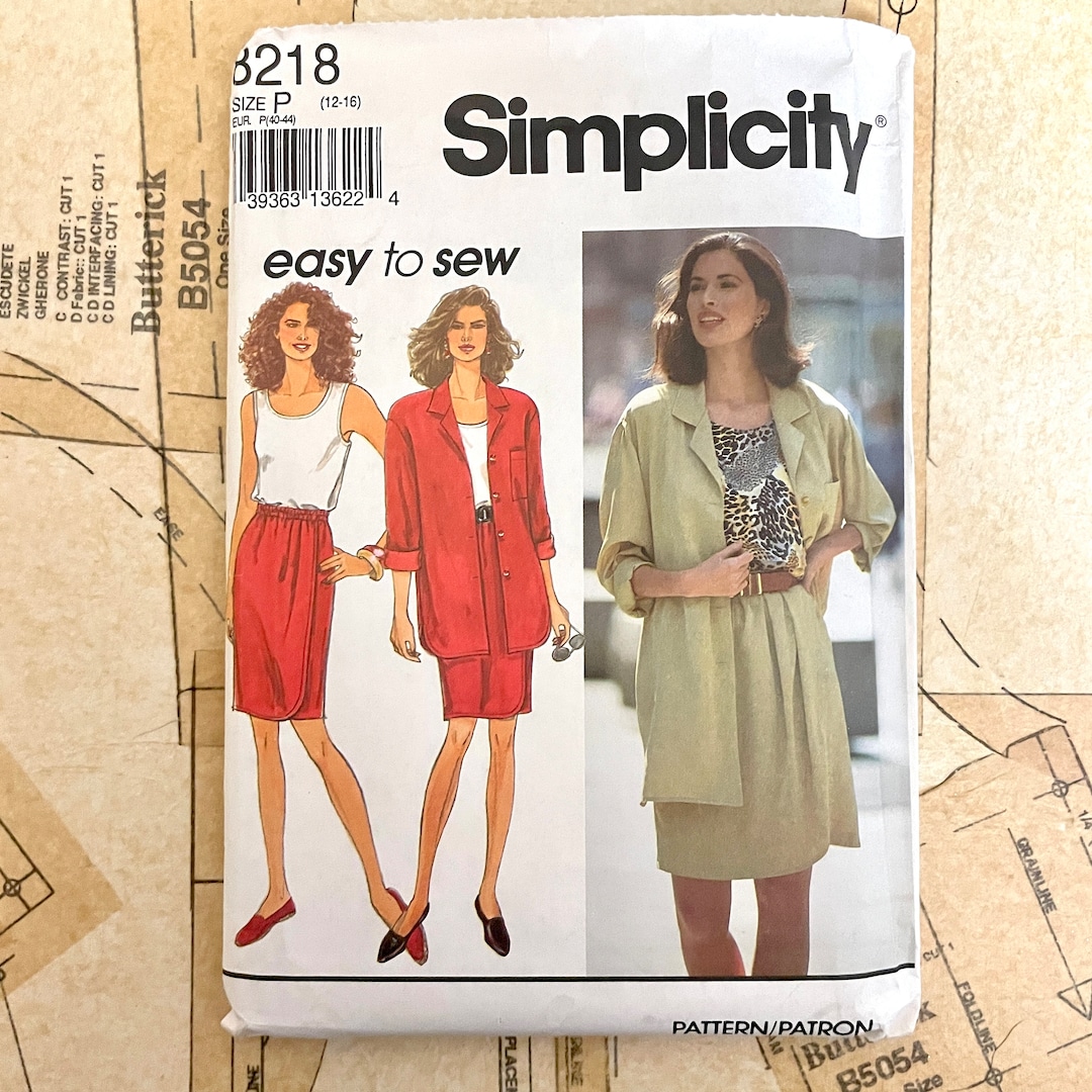 Simplicity 8218 90s Suit Pattern Boxy Shirt Jacket and Mock Wrap Skirt ...