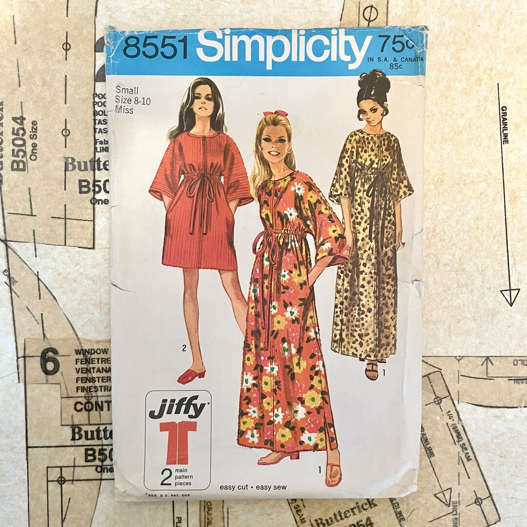 Simplicity 8551 60s Robe Pattern Zipper Front Drawstring Robe ...