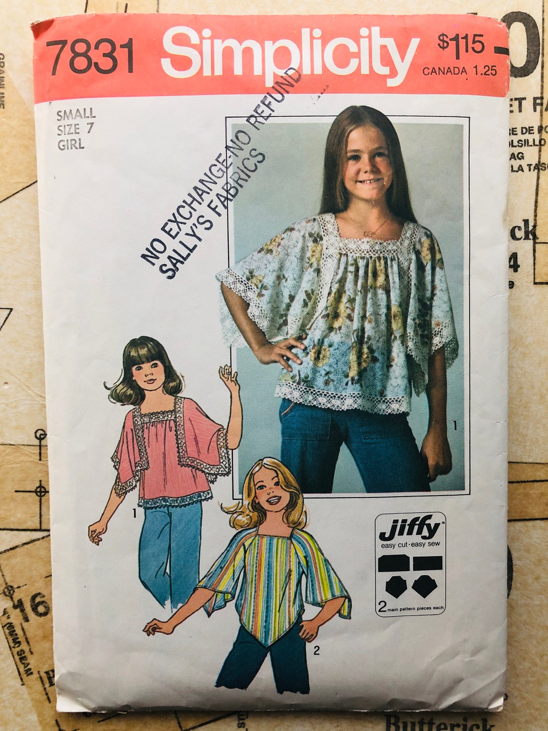 Simplicity 7831 Vintage Girls Angel Wing Handkerchief Top Size 7 Small ...